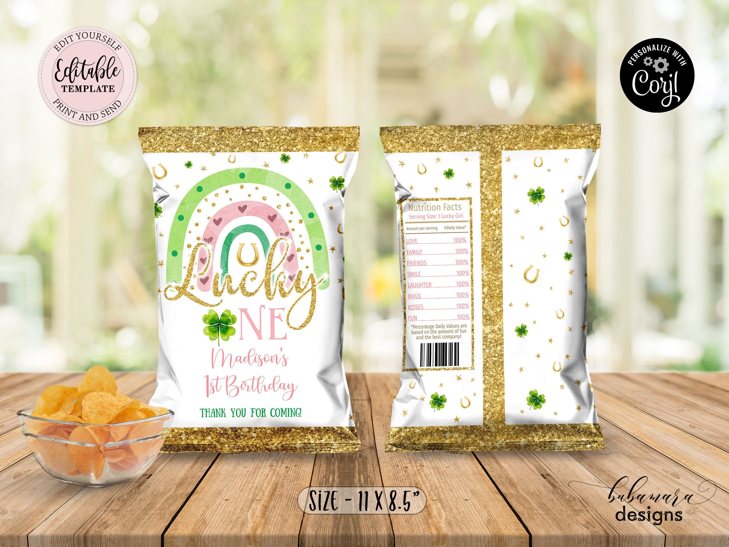 Editable St. Patrick's Day Chip Bag Shamrock Rainbow | Etsy