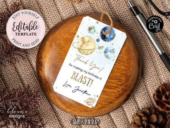Editable Outer Space Gift Tag Template, Galaxy Birthday Boy Favor Tag ...