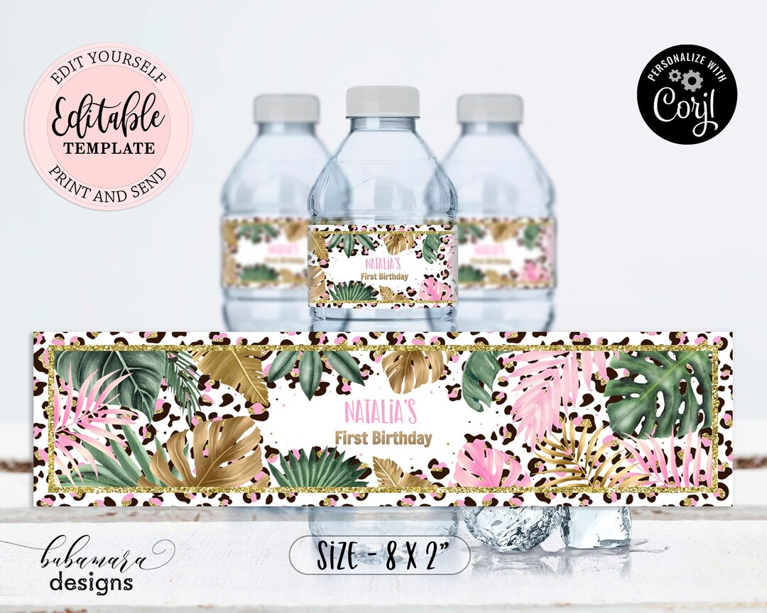 Editable Wild Leopard Print Water Bottle Label, Girl Jungle Bottle ...