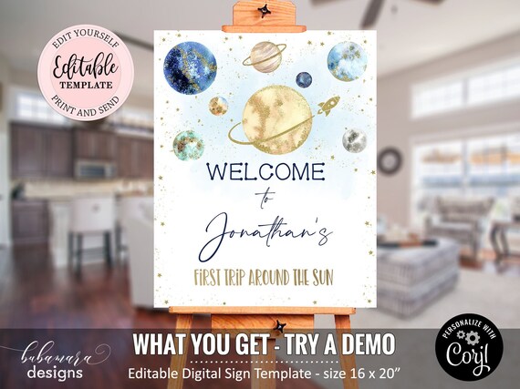 Outer Space Birthday Welcome Sign, Editable Planets Baby Shower Welcome ...