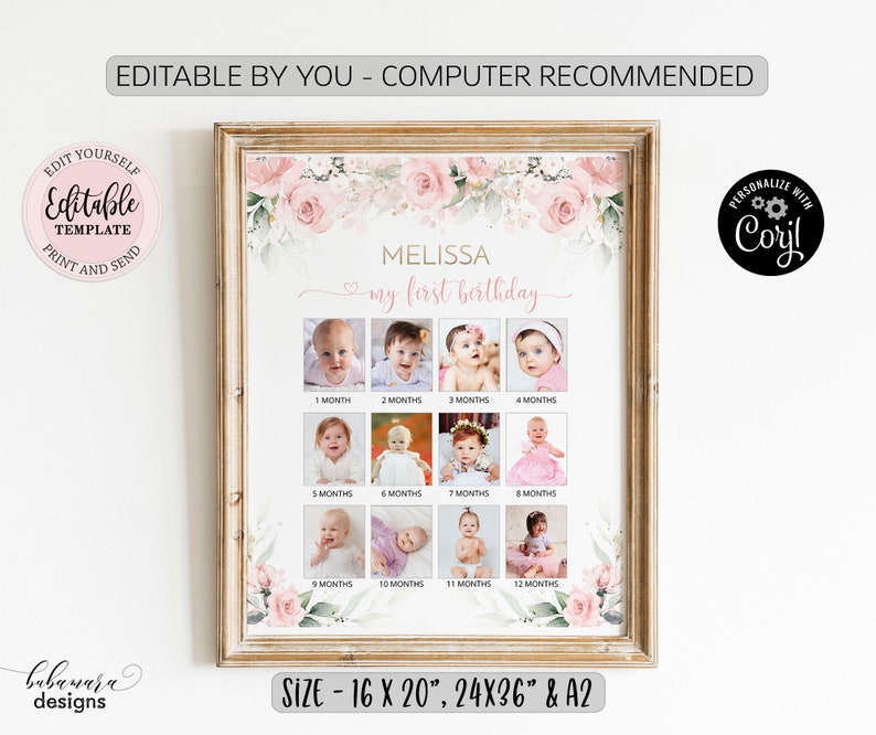 Editable First 12 Months Photo Collage Blush Pink Floral - Etsy