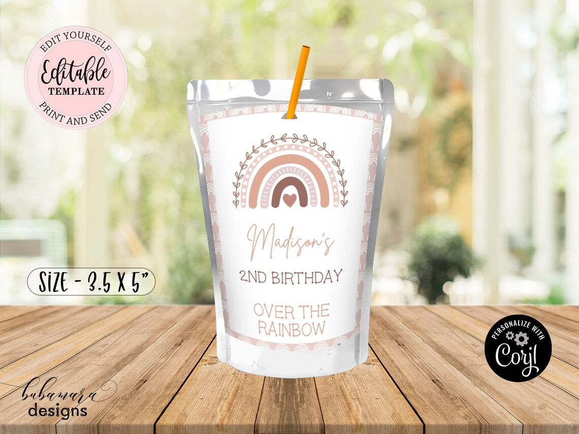 Editable Boho Rainbow Juice Box Label Muted Rainbow Party - Etsy