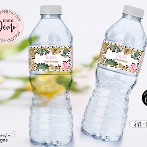 Editable Wild Leopard Print Water Bottle Label, Girl Jungle Bottle ...