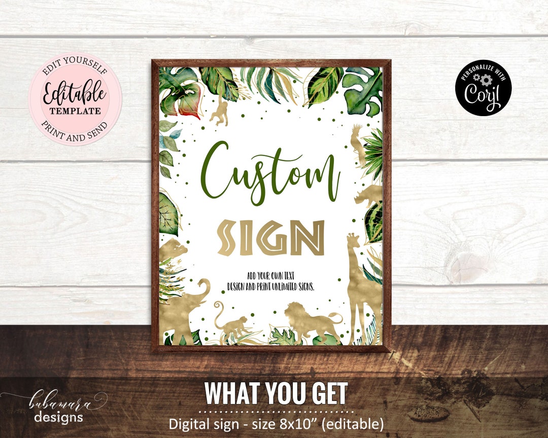 Editable Safari Custom Sign Gold Jungle Animals Custom Sign - Etsy