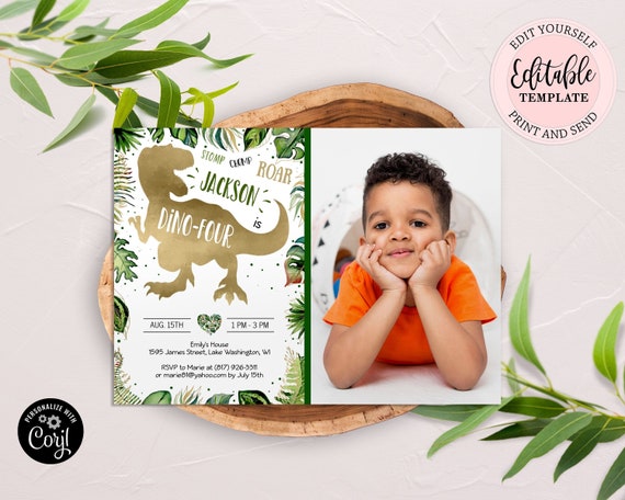 dino-four-birthday-invitation-photo-editable-t-rex-dinosaur-birthday