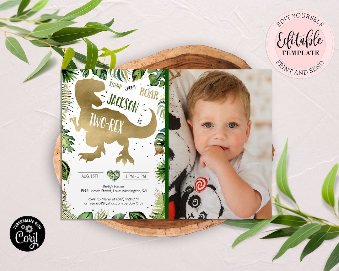 Two Rex Birthday Invitation Photo Editable T-rex Dinosaur - Etsy