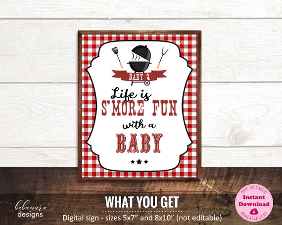 BBQ Life is Smore Fun with a Baby Sign, Barbecue Table Sign, Printable ...