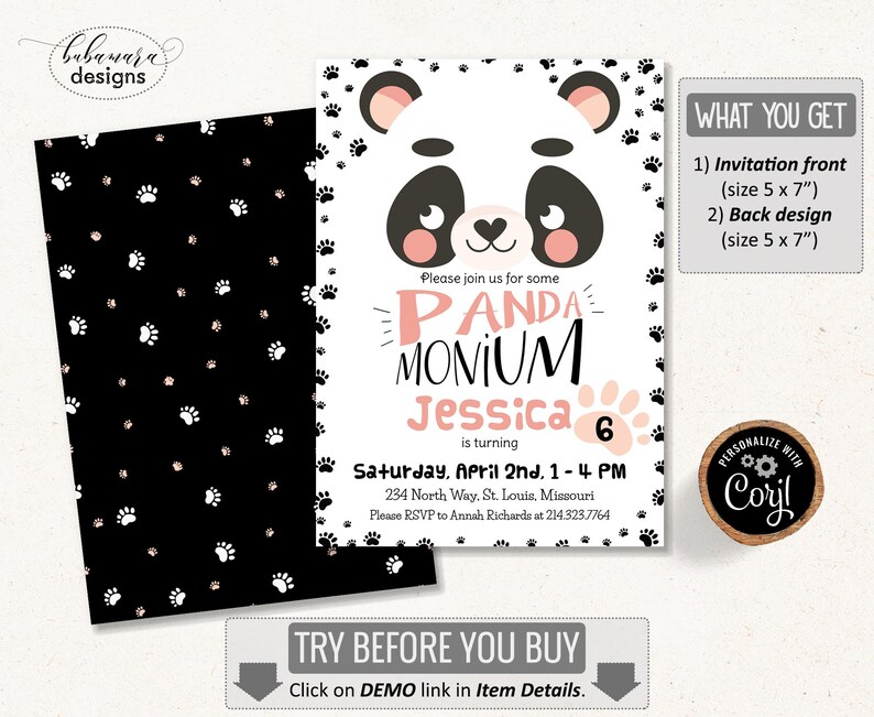 Panda Birthday Invitation Black and White Panda Bear Party - Etsy