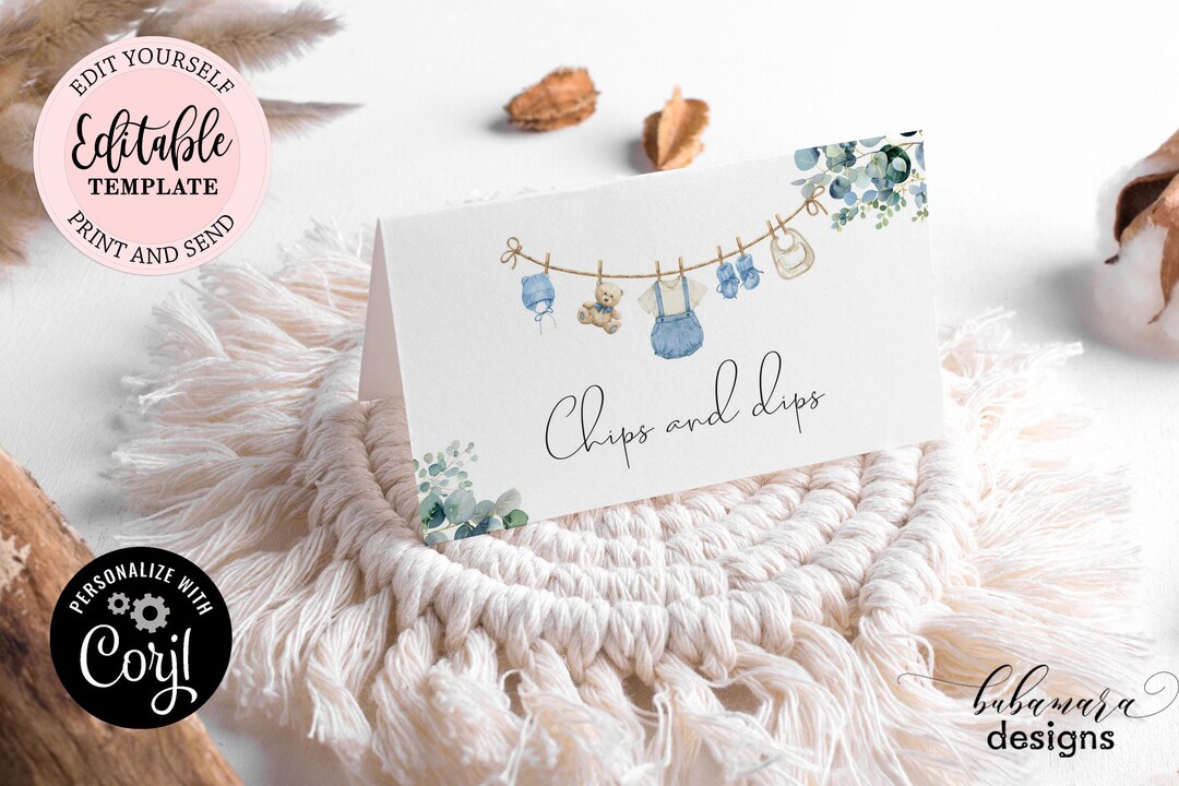 Editable Boy Baby Clothes Place Cards, Blue Laundry Table Cards ...