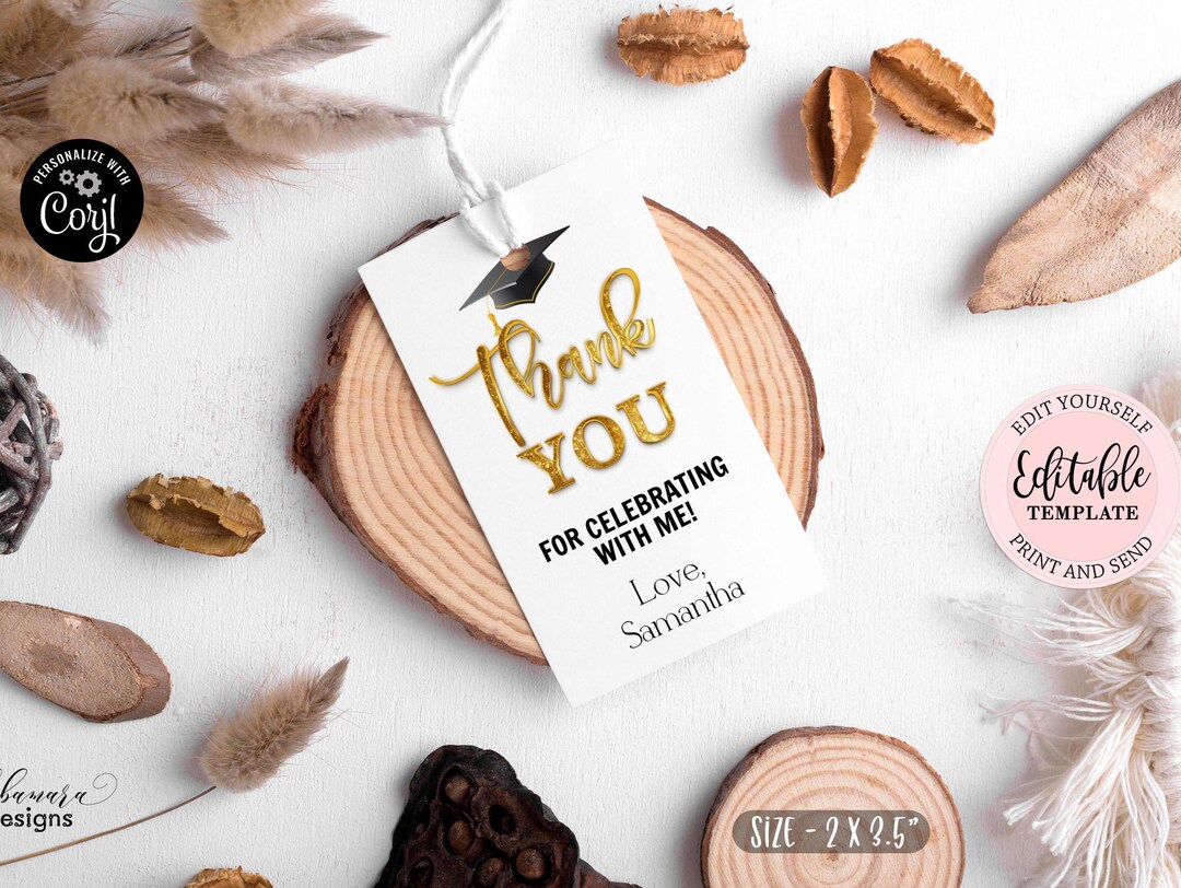 Editable Graduation Gift Tag Template, Minimalist Grad Favor Tag, Girl ...