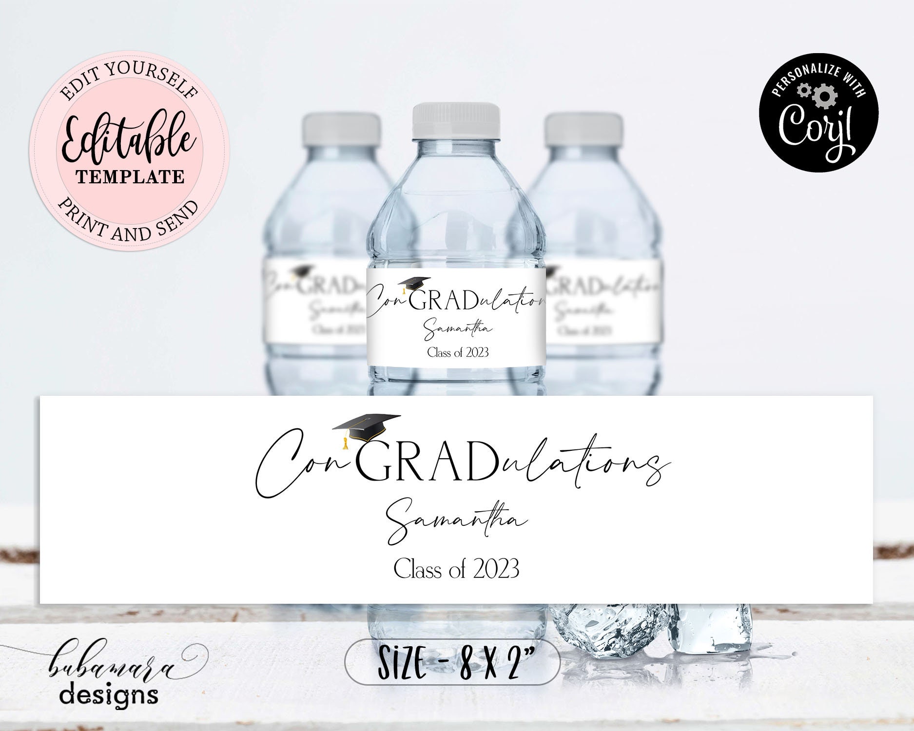 Minimalist Graduation Water Bottle Label Editable Grad Water - Etsy