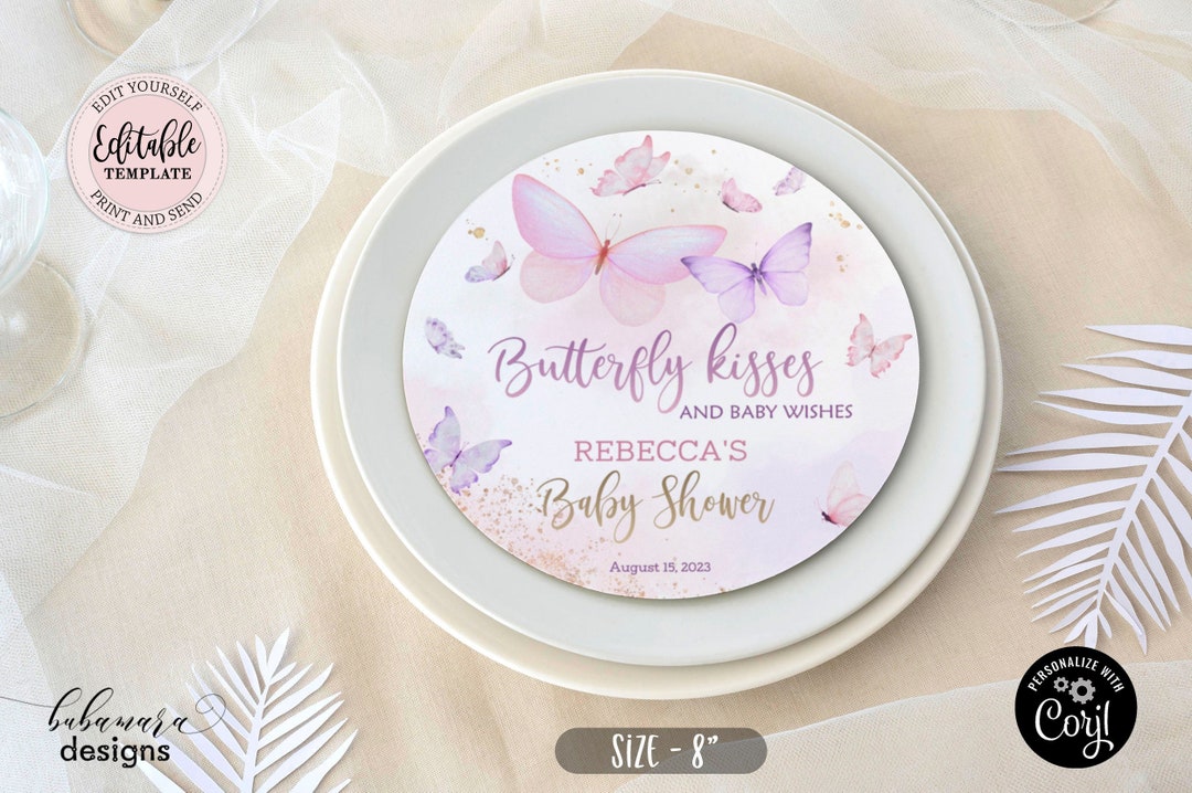 Editable Butterfly Charger Plate Insert, Pink Purple Butterfly Charger ...