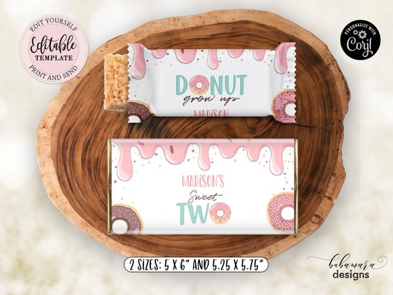 Editable Donut Chocolate Bar Wrapper, Pastel Sweet Doughnut Birthday ...