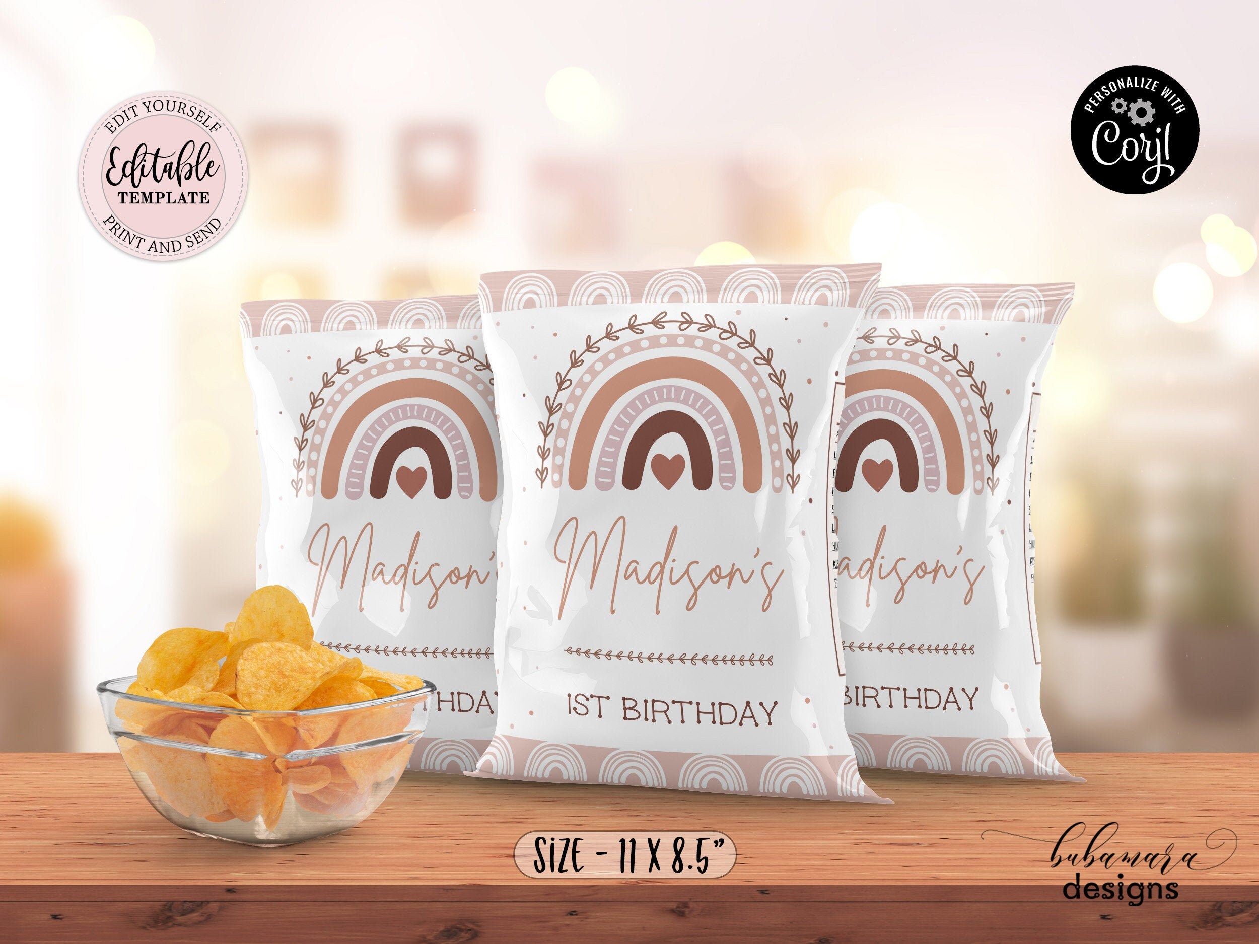 Editable Boho Rainbow Chip Bag Muted Rainbow Birthday Chip | Etsy