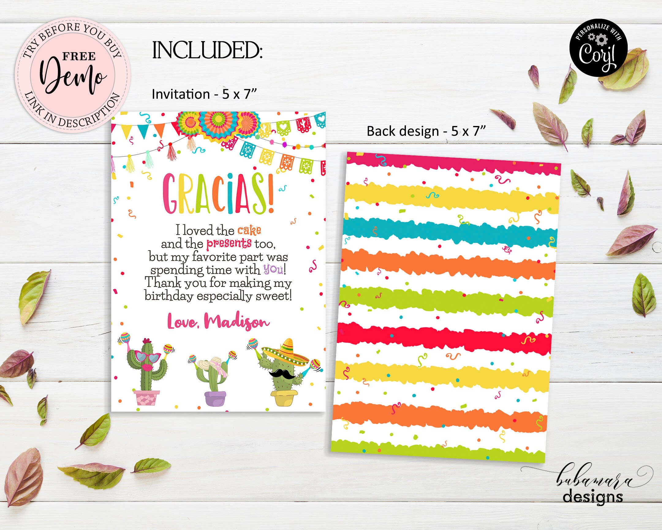 Editable Fiesta Gracias Thank You Card Mexican Birthday Thank | Etsy