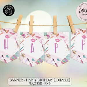 Editable Spa Party Banner, Happy Birthday Banner, Pink Gold Makeup ...
