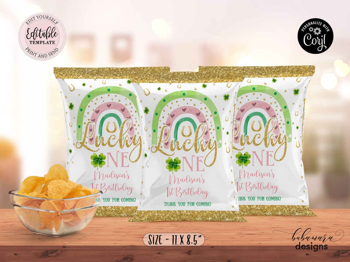 Editable St. Patrick's Day Chip Bag Shamrock Rainbow | Etsy