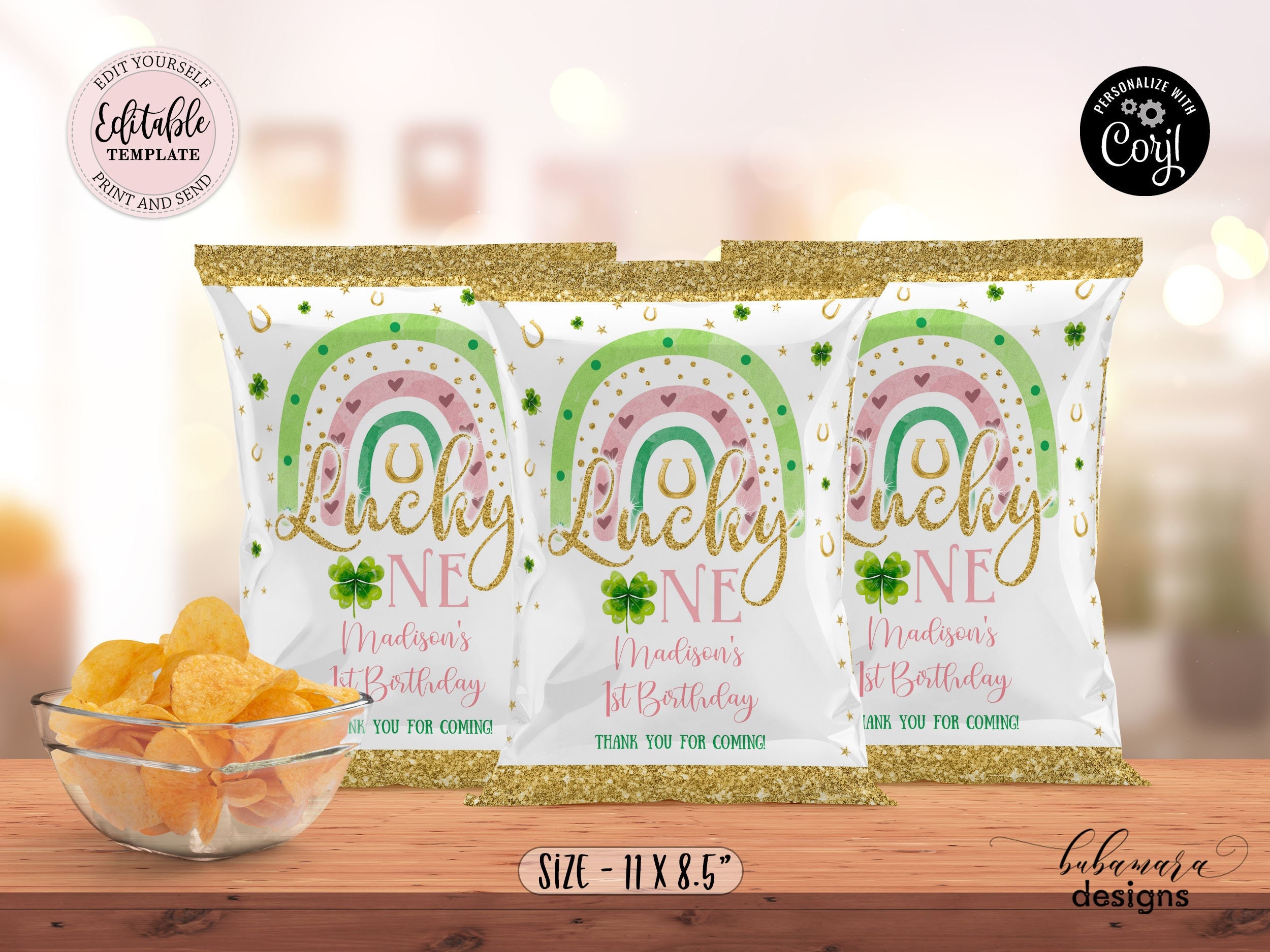 Editable St. Patrick's Day Chip Bag Shamrock Rainbow | Etsy
