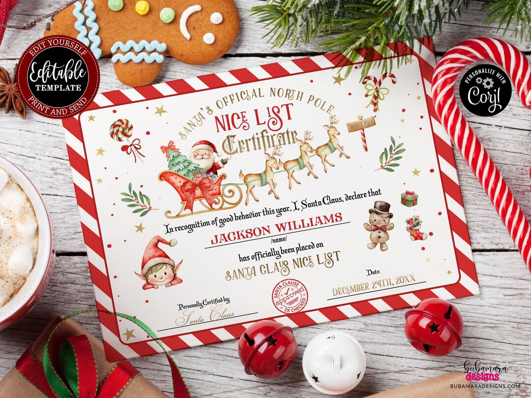 Editable Santa Nice List Certificate, Christmas Santa Claus Official ...