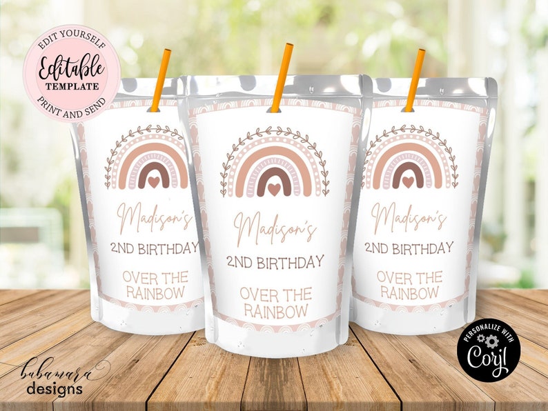Editable Boho Rainbow Juice Box Label Muted Rainbow Party - Etsy