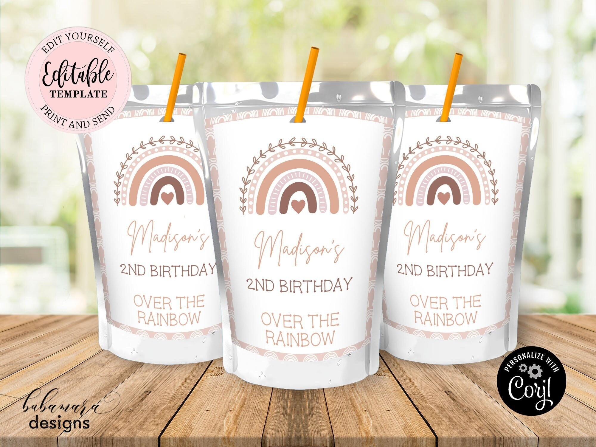 Editable Boho Rainbow Juice Box Label Muted Rainbow Party - Etsy