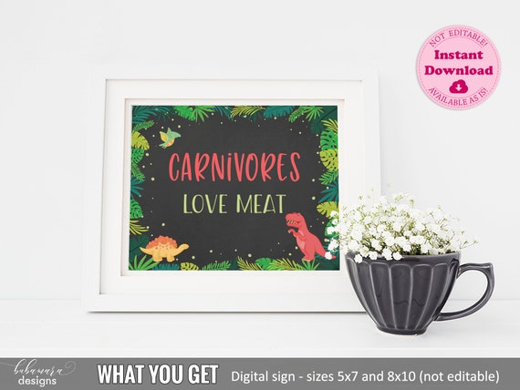 Carnivores Dinosaur Sign, Dinosaurs Food Birthday Sign Boy, Printable ...