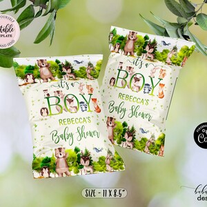 Greenery Woodland It's a Boy Chip Bag, Forest Animals Baby Shower Chip ...