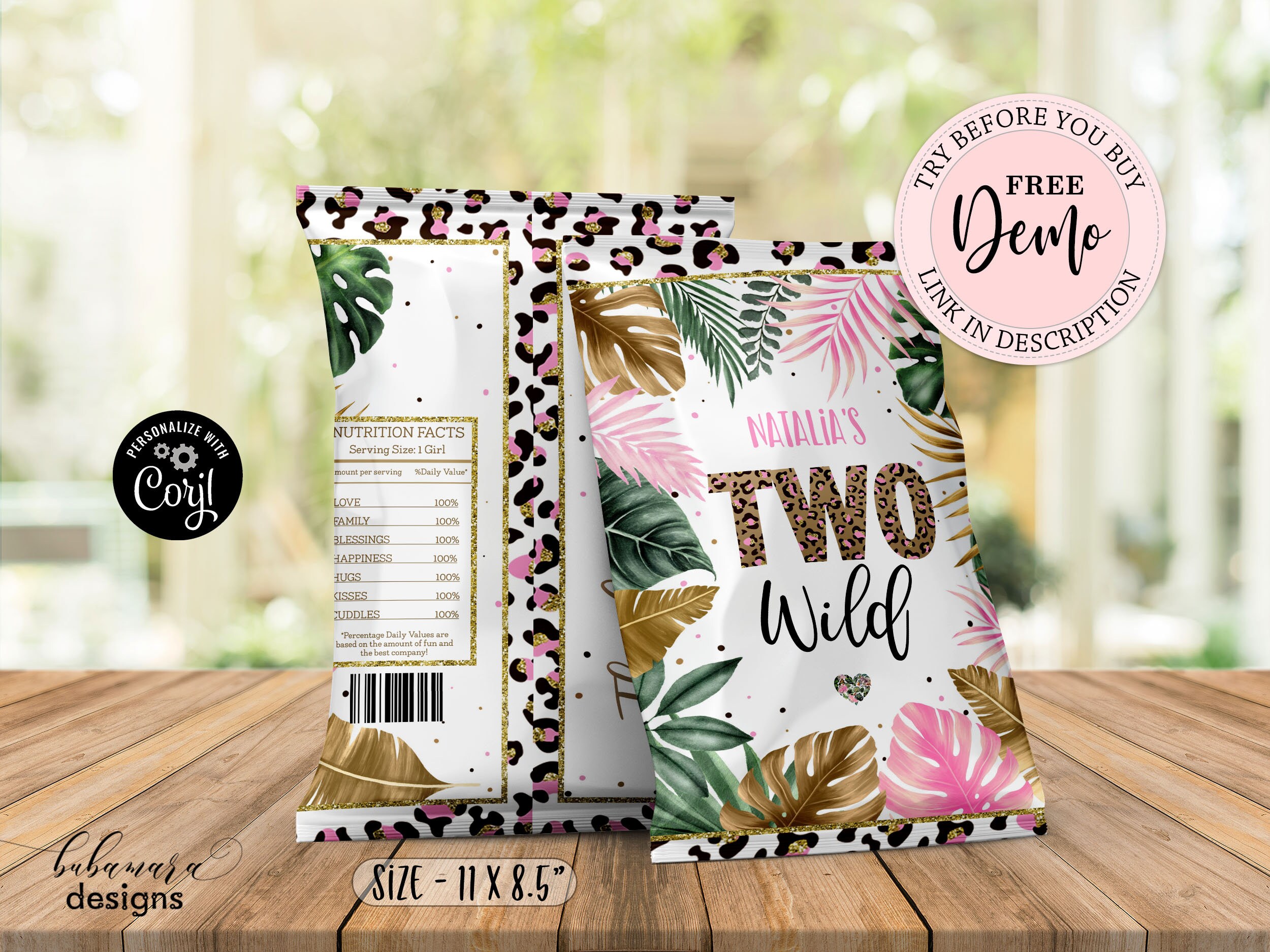 Editable Two Wild Leopard Print Chip Bag Girl Jungle Chip - Etsy