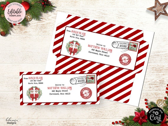 Editable Christmas North Pole Mail Envelope, Elves Santa Envelope ...