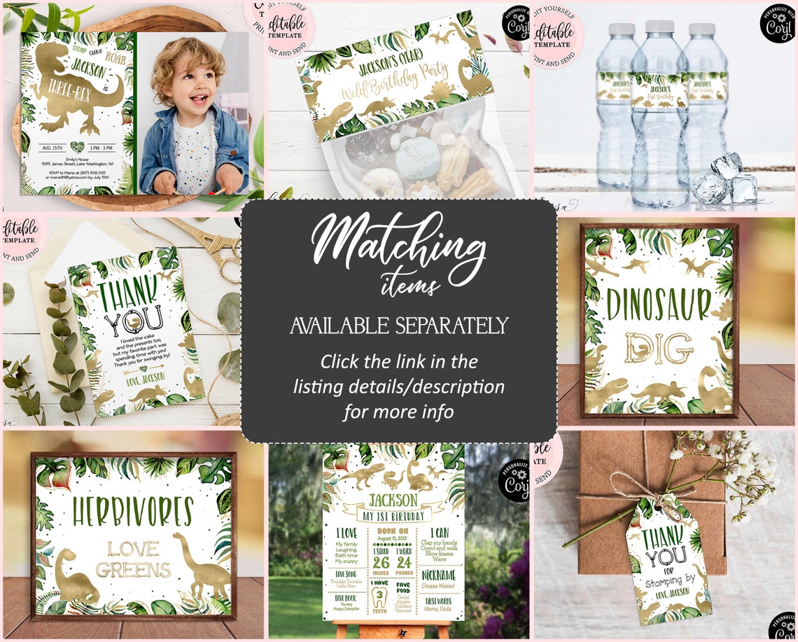 Editable Dinosaur Custom Sign Gold Dinosaurs Safari Custom - Etsy