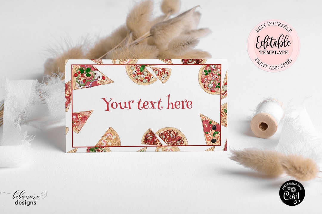 Editable Pizza Party Place Cards, Pizza Table Cards, Food Cards, Pizza ...