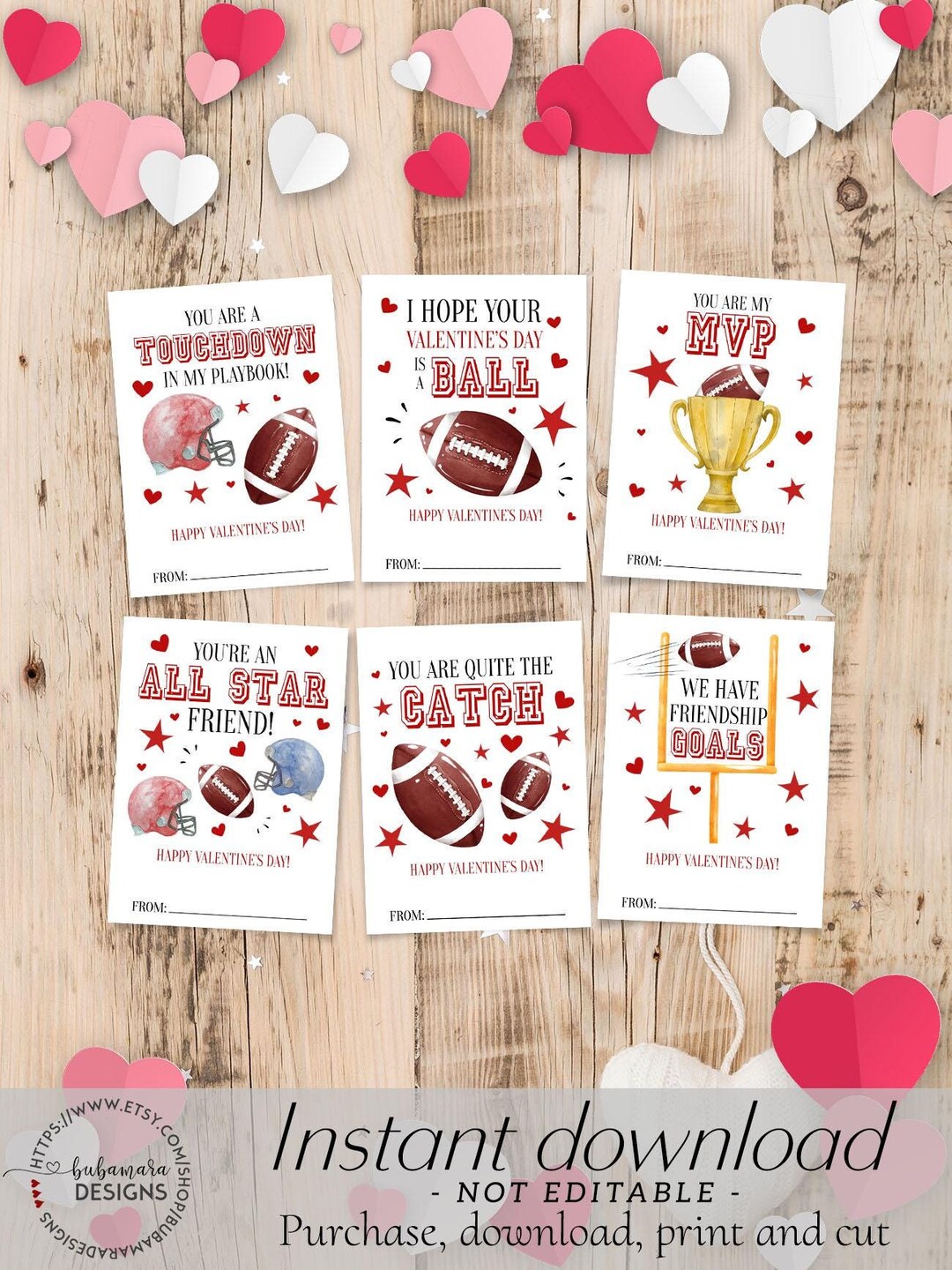 Printable Football Valentine Cards, Classroom Gift Tags for Kids ...