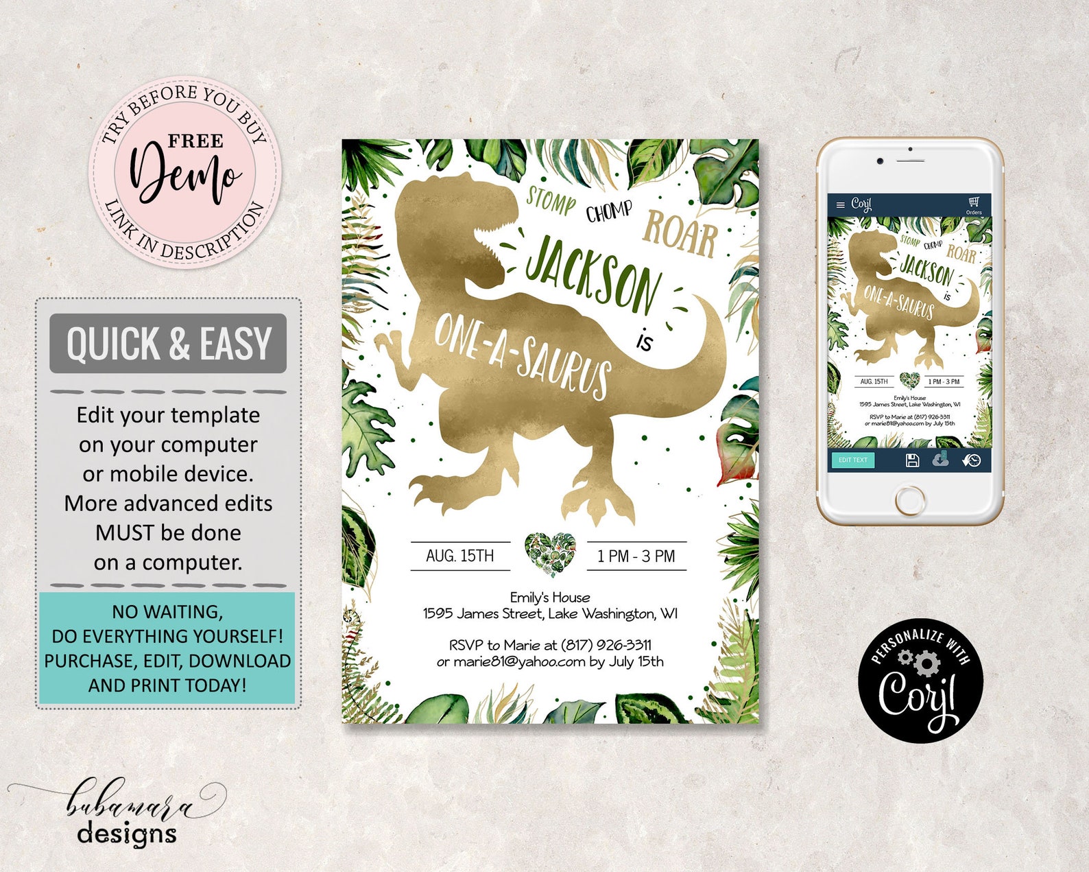 One A Saurus Invitation Boy T-Rex Dinosaur Birthday | Etsy