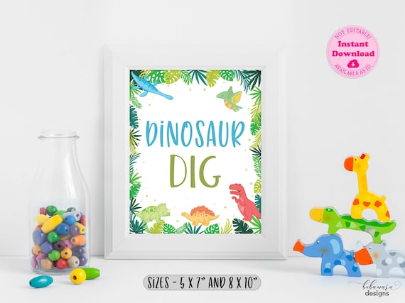 Dinosaur Dig Sign, Printable Dino Dig Sign for Boys, Prehistoric ...