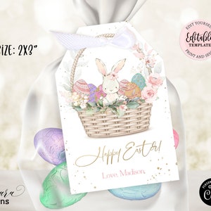 Easter Bunny Gift Tag Template, Editable Easter Birthday Favor Tag ...