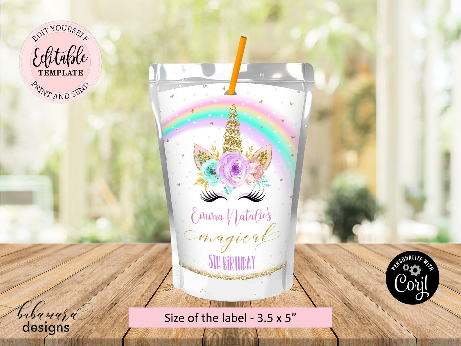 Editable Unicorn Juice Box Label Girls Unicorn Birthday Party - Etsy