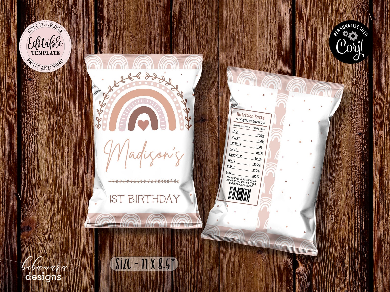 Editable Boho Rainbow Chip Bag Muted Rainbow Birthday Chip - Etsy