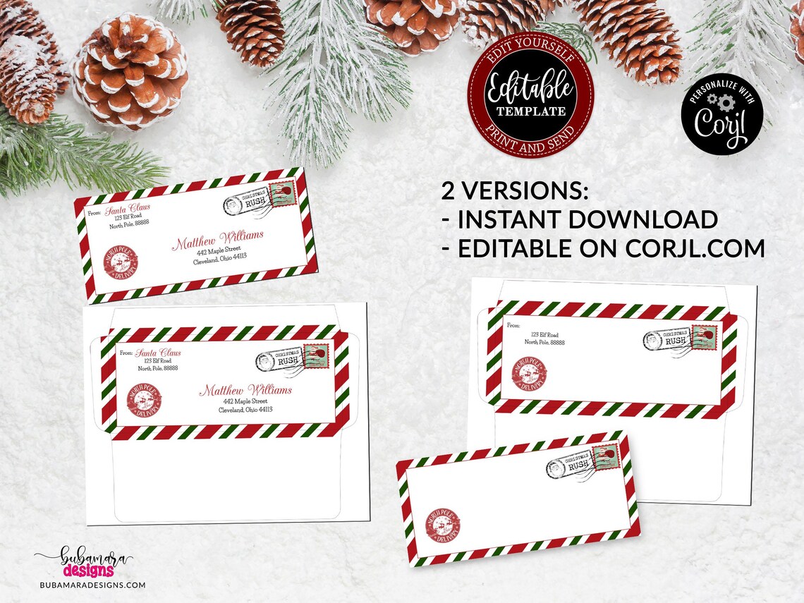 Editable Christmas North Pole Mail Envelope, Elves Santa Envelope ...