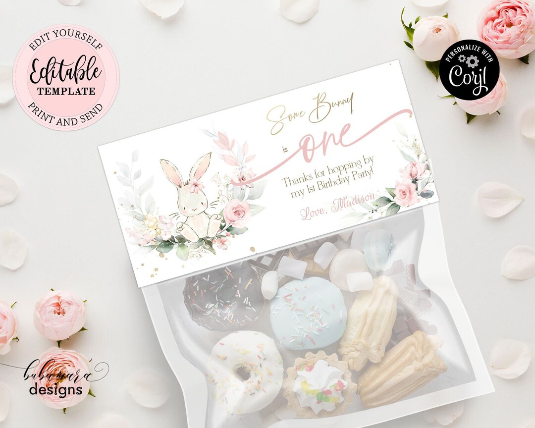 Editable Bunny Bag Toppers, Some Bunny 1st Birthday Treat Bag Toppers ...