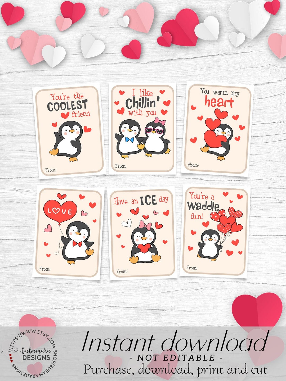 Printable Penguin Valentine Cards, Penguin Valentine Tags for Kids ...