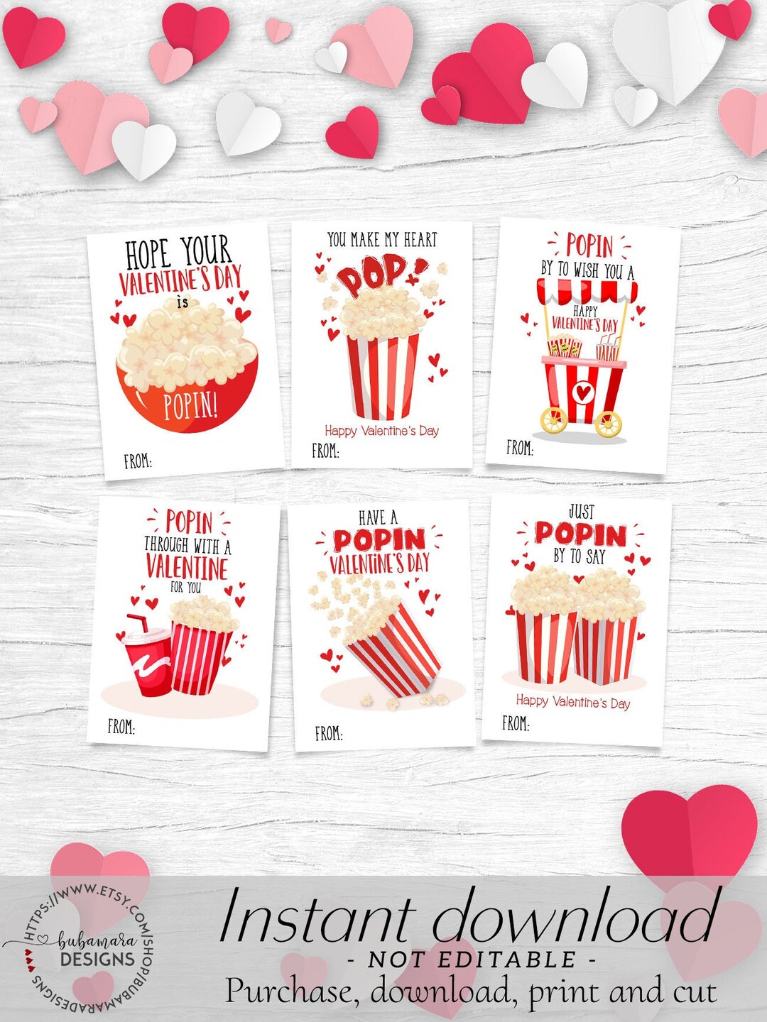 Printable Popcorn Valentine Cards, Popcorn Valentine Tags for Kids ...