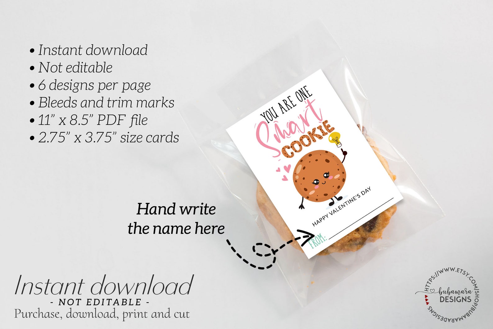 Printable Cookie Valentine Cards, Cookie Valentine Tags for Kids ...
