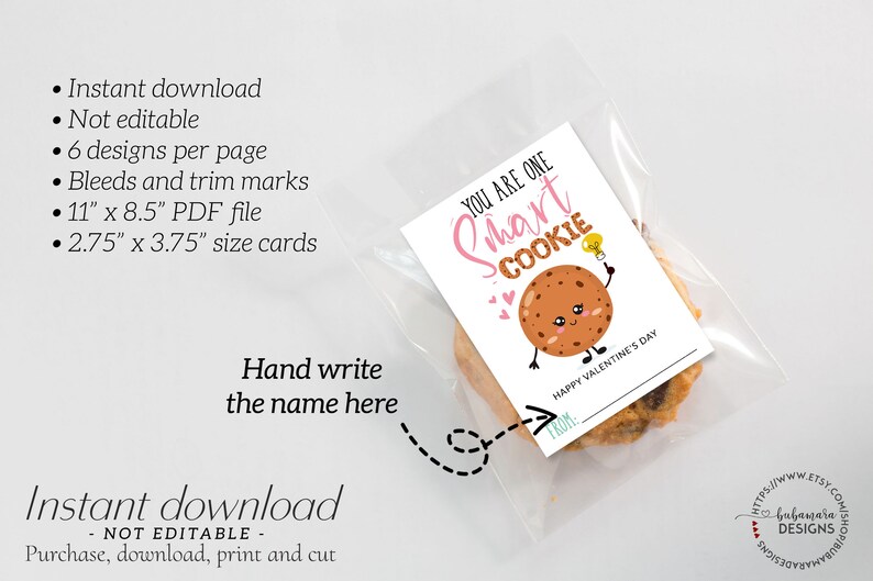 Printable Cookie Valentine Cards, Cookie Valentine Tags for Kids ...