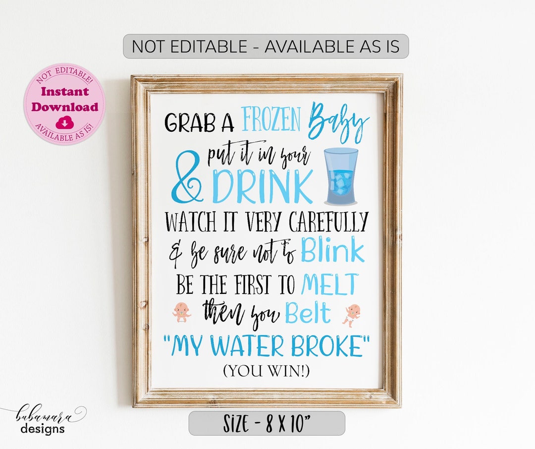 My Water Broke Baby Shower Game, Digital Ice Cube Babies Game, Blue ...