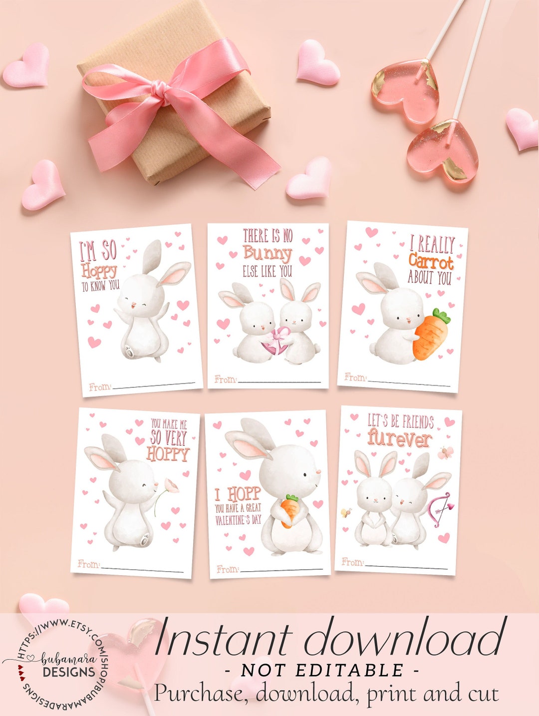 Printable Bunny Valentine Tags, Bunny Valentine Cards for Kids ...