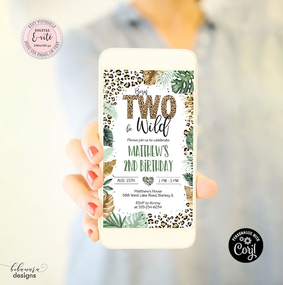 Editable Two Wild Leopard Print Evite, Jungle Electronic Digital ...