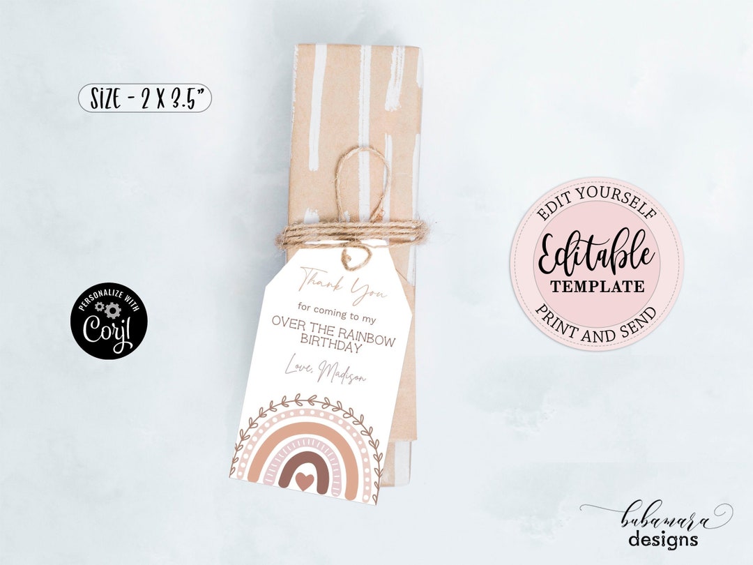 Editable Boho Rainbow Gift Tag Template, Muted Rainbow Birthday Favor ...