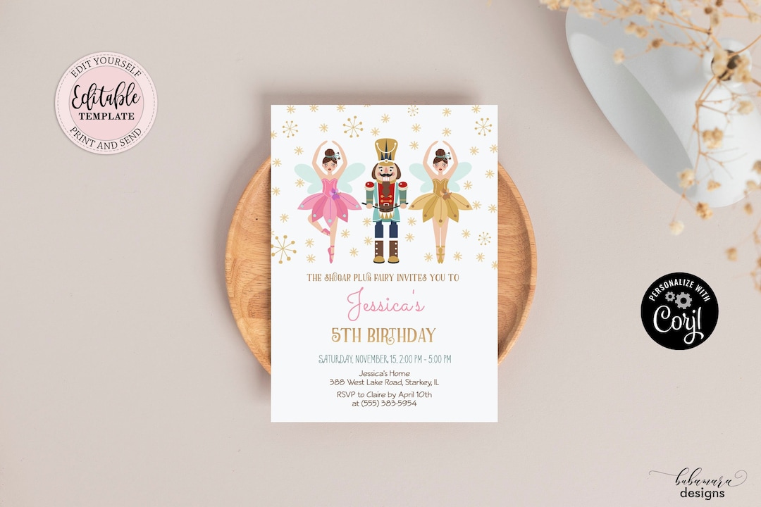 Editable Nutcracker Birthday Invitation, Girl Sugar Plum Fairy Party ...