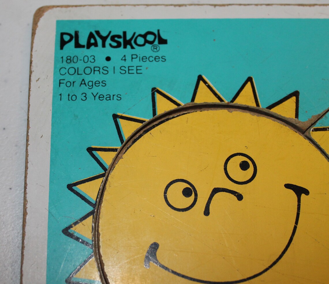 Vintage Playskool colors I See Wood Puzzle of Yellow Sun, Blue Bird ...