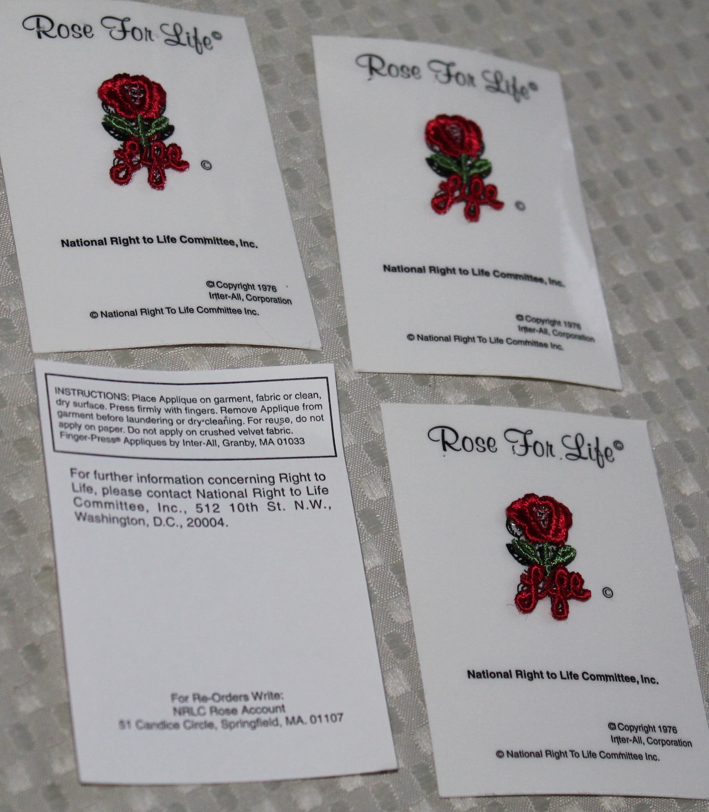 Vintage 1976 Rose for Life Applique by National Right to Life Committee ...